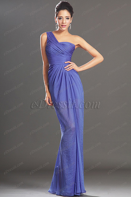 New Gorgeous Blue One shoulder Evening Dress (00131205) - eDressit