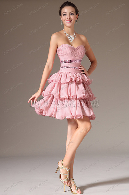 Strapless Sweetheart Layered Party Dress (04140546) - eDressit