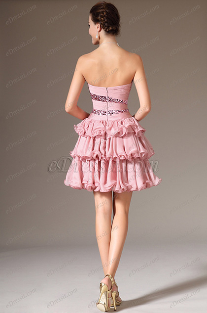 Strapless Sweetheart Layered Party Dress (04140546) - eDressit