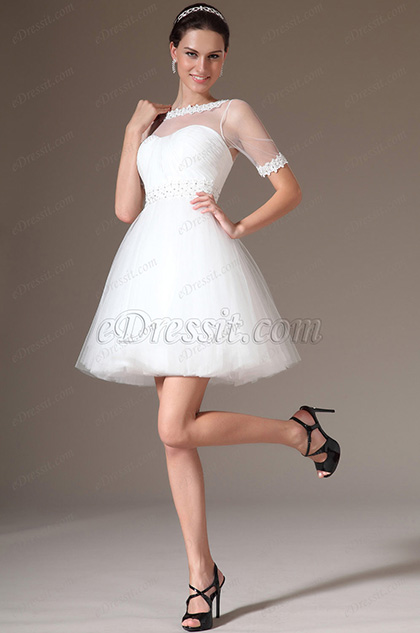 Lace Neckline Short Wedding Dress (01140107) - eDressit