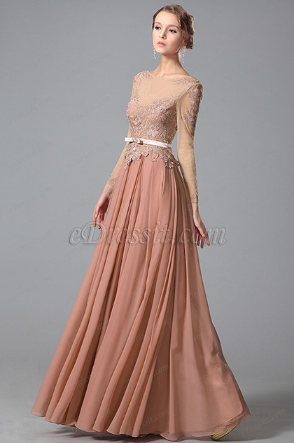 Glamorous Long Sleeves Lace Top Evening Gown Formal Dress (02150346 ...