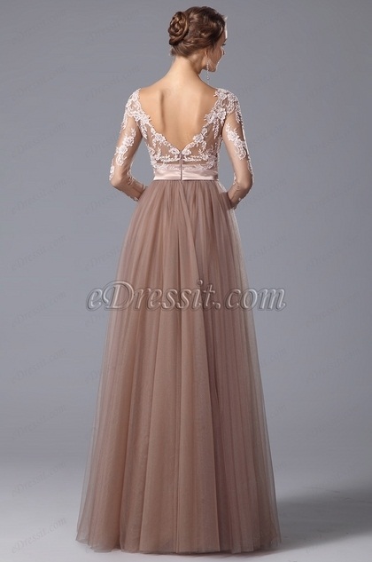 V Neck Long Sleeves Graduation Dress Prom Gown (02150546) - eDressit