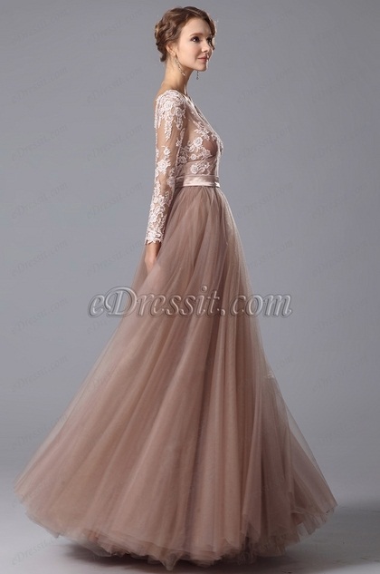 V Neck Long Sleeves Graduation Dress Prom Gown (02150546) - eDressit