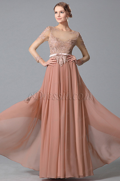 Glamorous Long Sleeves Lace Top Evening Gown Formal Dress (02150346 ...