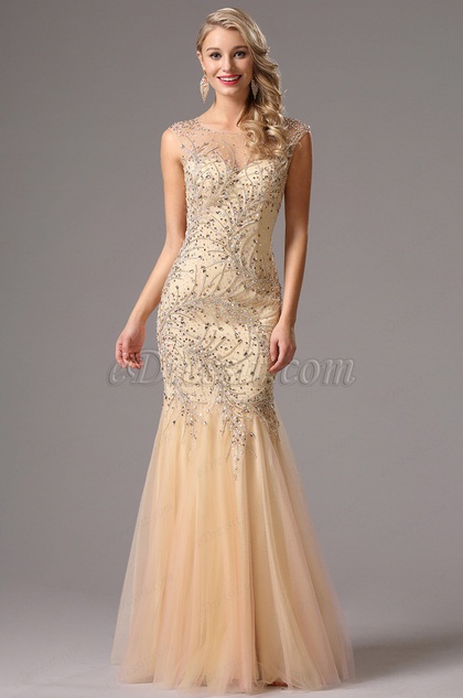 Gorgeous Sleeveless Beaded Beige Prom Dress Formal Dress (36161214 ...