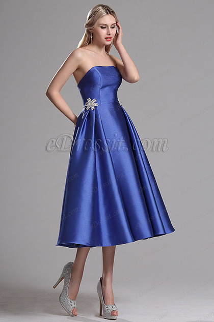 Blue Strapless Party Cocktail Dress (04161505) - eDressit