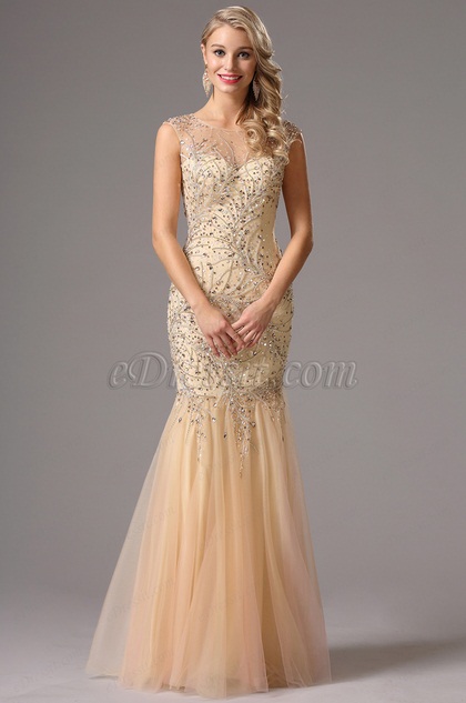 Gorgeous Sleeveless Beaded Beige Prom Dress Formal Dress (36161214 ...
