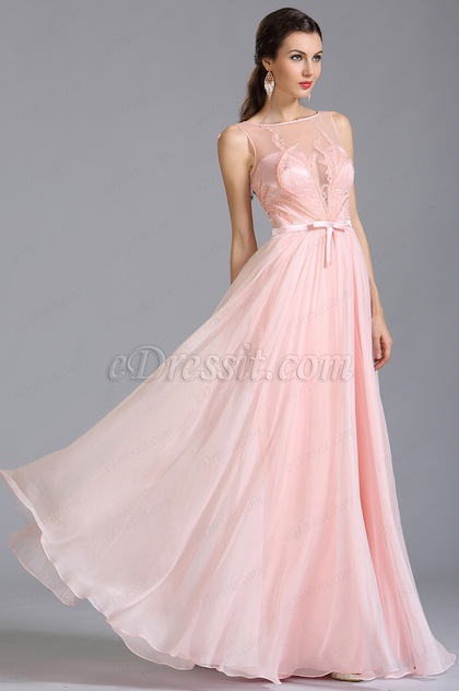 Sleeveless Embroidered Pink Evening Dress Formal Gown (00154601) - eDressit