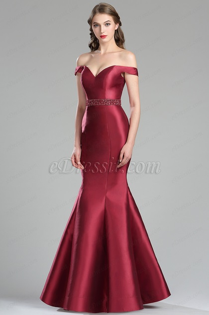 Vintage Red Off the shoulder Prom Evening Gown (36175317) - eDressit
