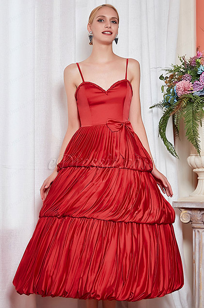 Red Spaghetti Straps Sweetheart Ruffle Dancing Party Dress (04200302 ...