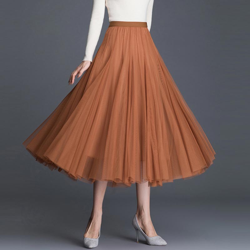 Women Tulle Fairy Skirt Mesh Puffy A-Line Elastic Waist Skirt (T060001 ...