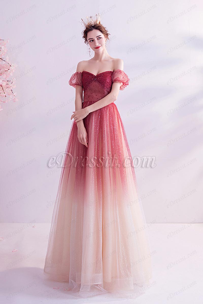 Sexy Gradient OFF Shoulder Shiny Sequins Party Evening Dress (36224502 ...