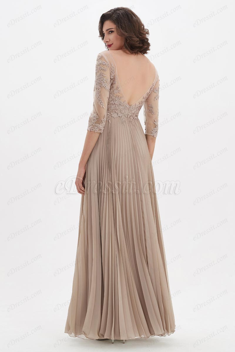 V Neck Sleeves Embroidery Dress Prom Gown (26210946) - eDressit