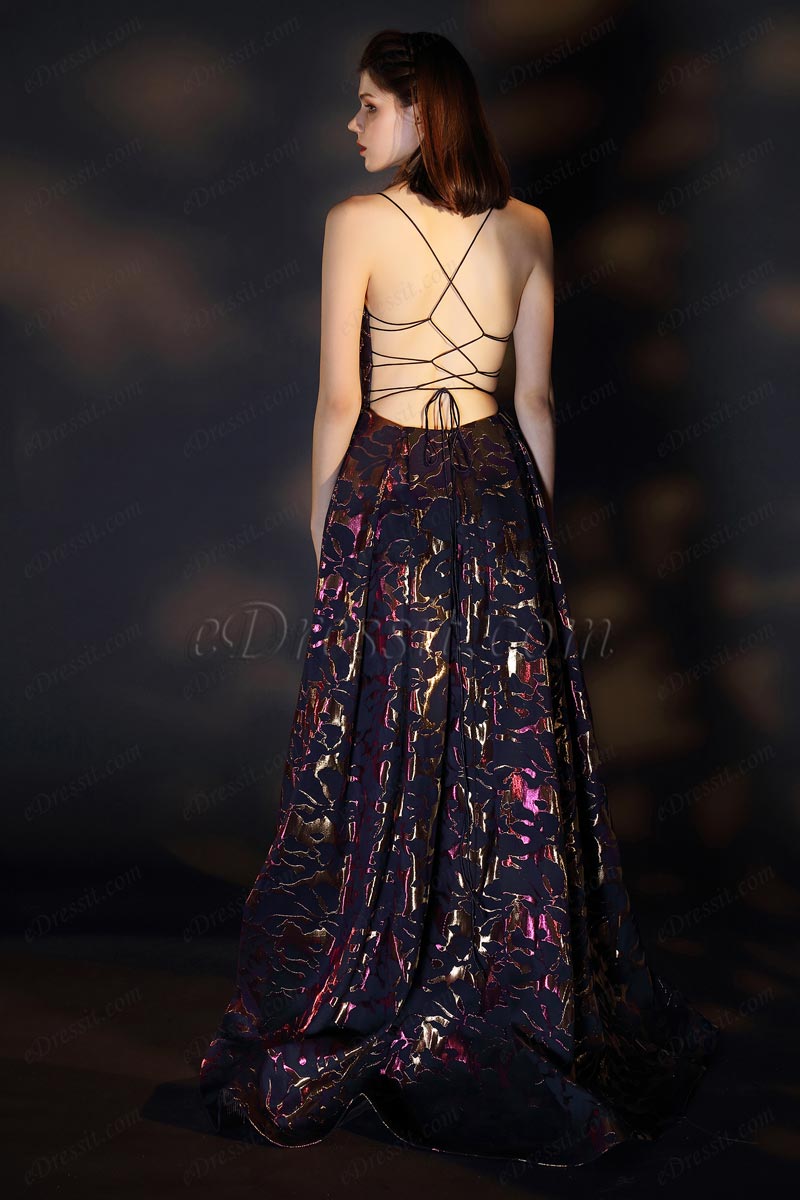 Spaghetti V-Cut Gorgeous Print Party Evening Dress (00205068) - eDressit
