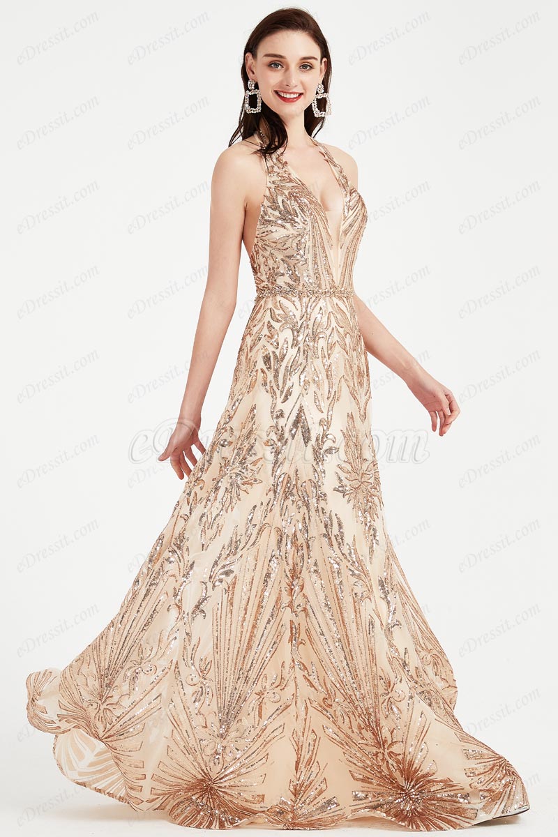 New Shiny Halter Beaded Gorgeous Party Gown (02202924) - eDressit
