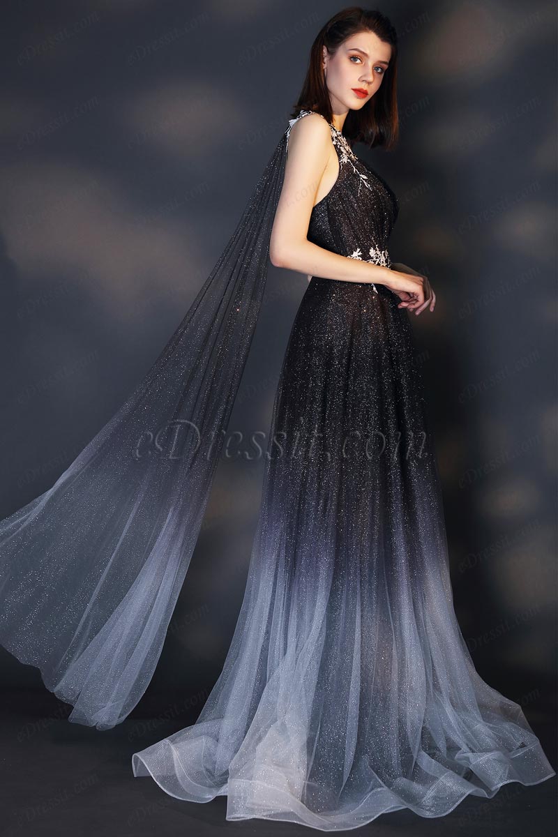 Shiny One Shoulder Gradient Grey Party Prom Dress (00207856) - eDressit